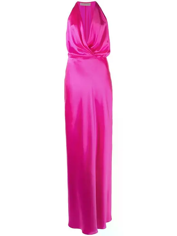 Michelle Mason Draped Halterneck Gown - Pink