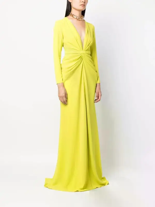 ANA RADU Plunging V-neck Gown - Green