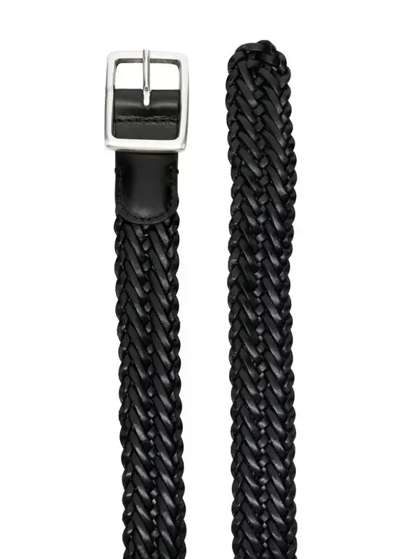 DELL'OGLIO Woven Leather Belt - Black