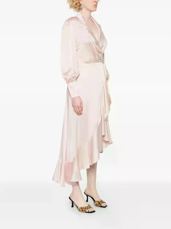 Zimmermann Silk Wrap Midi Dress With Ruffled Detailing
