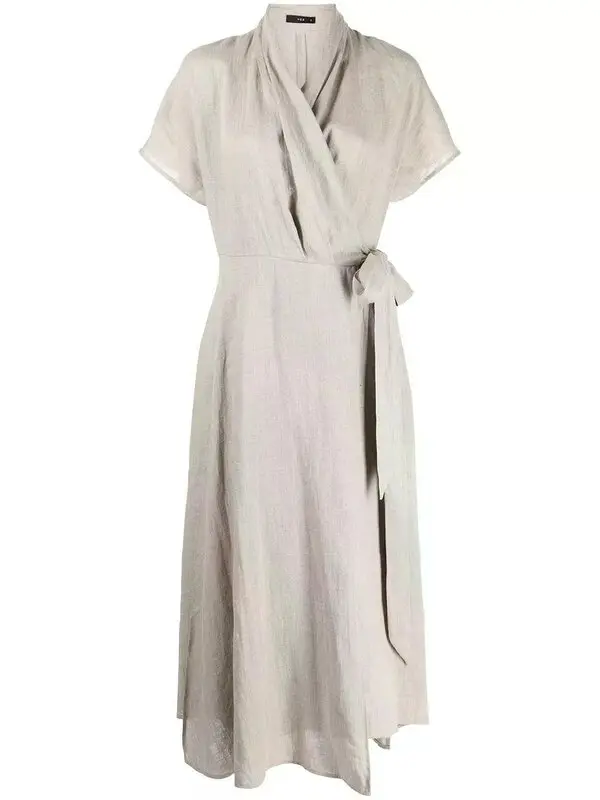 Voz Butterfly Linen Wrap Dress - Grey