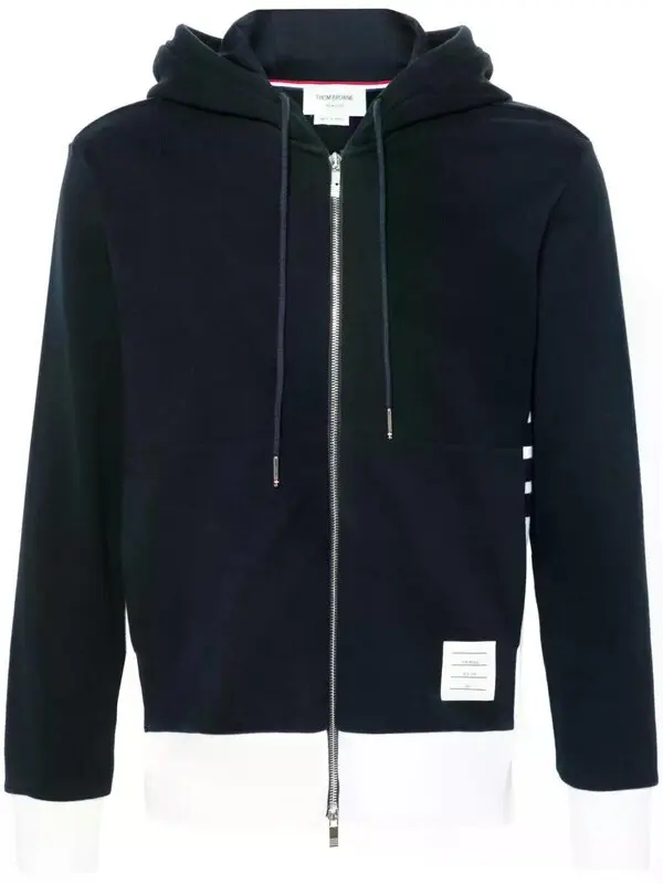Thom Browne Panelled Zip-up Cotton Hoodie - Blue