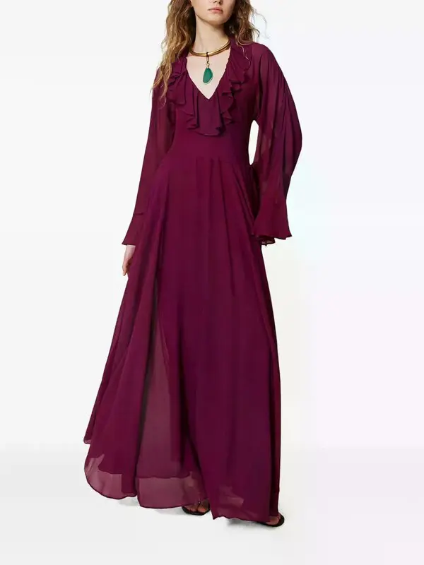TWINSET Maxi Dress With V-neck And Ruffled Trim - Red