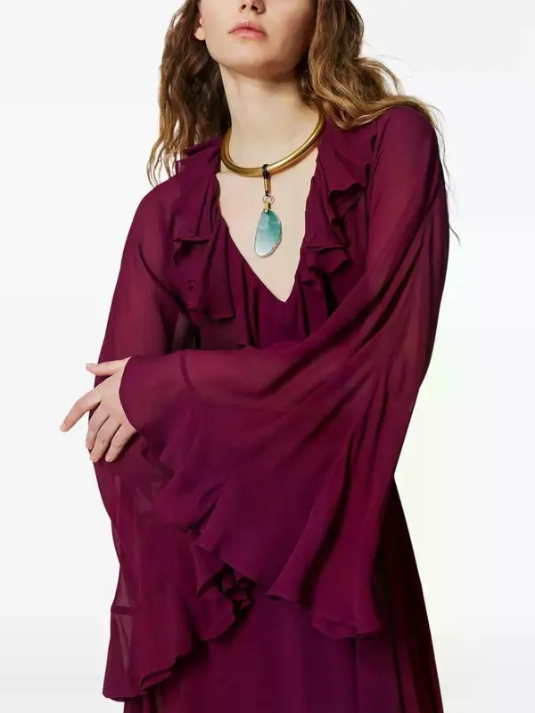 TWINSET Maxi Dress With V-neck And Ruffled Trim - Red