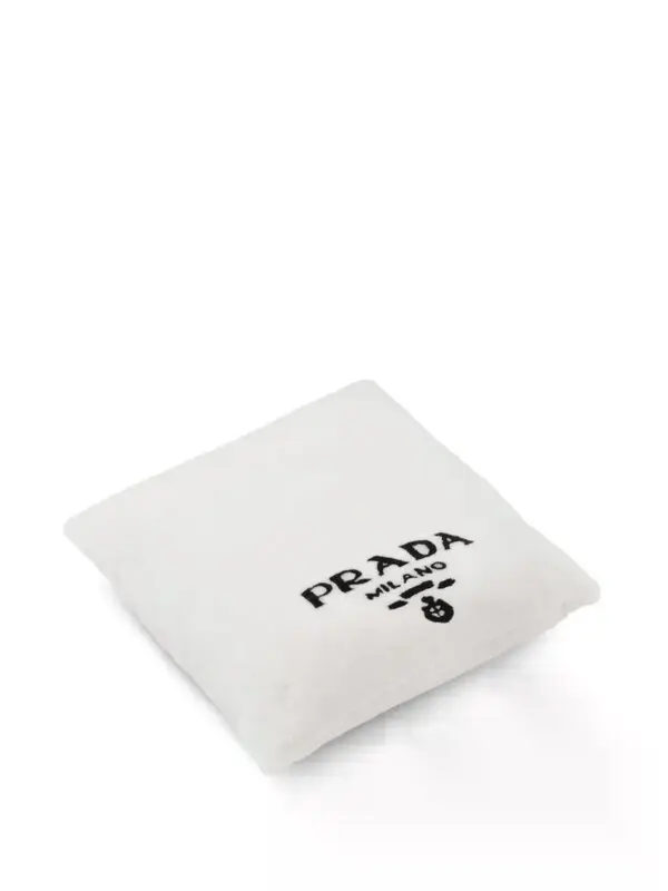 Prada Embroidered-logo Sheepskin Cushion - White