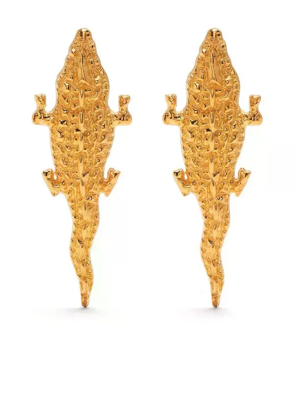 NATIA X LAKO Crocodile Motif Earrings In Brass - Gold