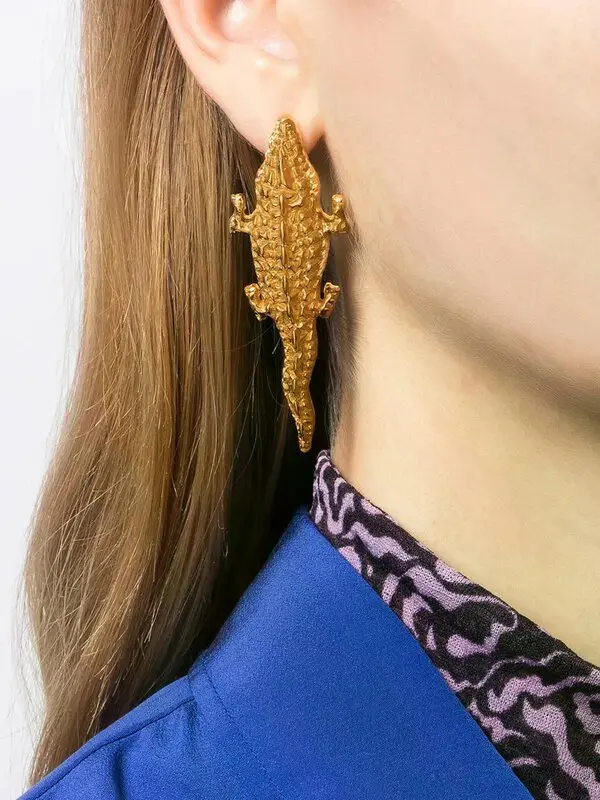 NATIA X LAKO Crocodile Motif Earrings In Brass