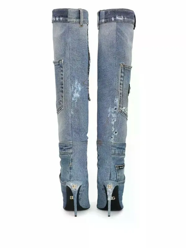 Dolce & Gabbana Patchwork Denim Knee-high Boots