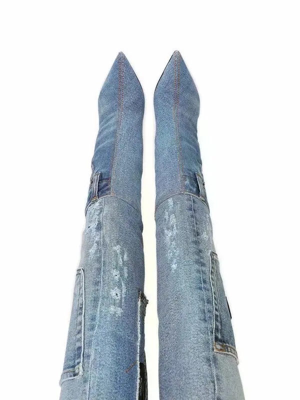 Dolce & Gabbana Patchwork Denim Knee-high Boots