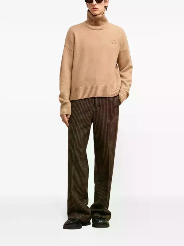 AMI Paris Embossed De Coeur Roll-neck Jumper - Neutrals