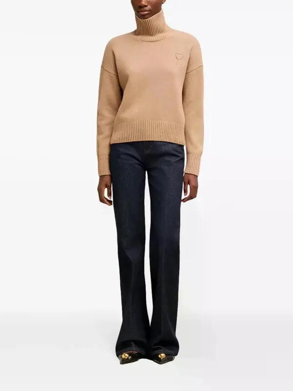 AMI Paris Embossed De Coeur Roll-neck Jumper - Neutrals