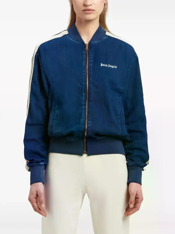 Palm Angels Embroidered Logo Denim Bomber Jacket