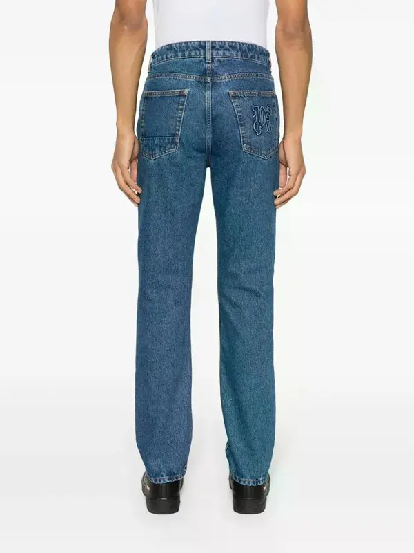 Palm Angels Monogram-embroidered Straight-leg Jeans