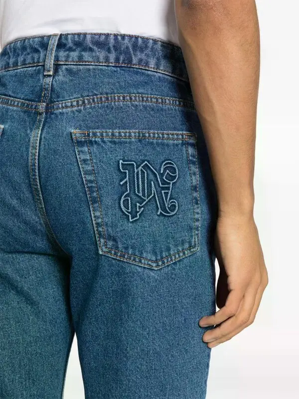 Palm Angels Monogram-embroidered Straight-leg Jeans