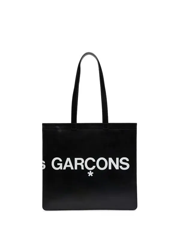 Comme Des Garçons Logo Print Leather Shoulder Bag - Black