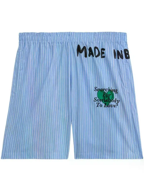 BARROW Vertical Stripe Logo Shorts - Blue