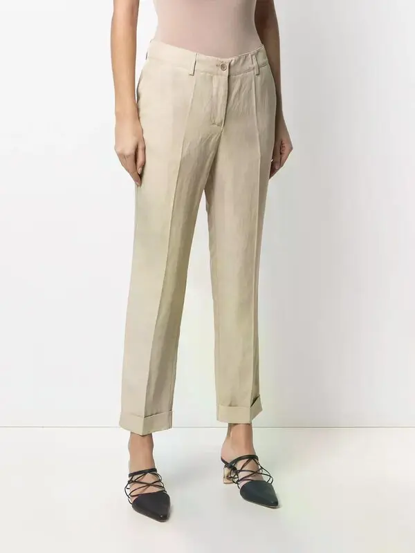 P.a.r.o.s.h Beige Linen Blend Tailored Trousers With Cropped Leg