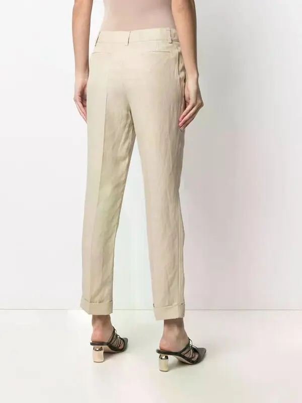 P.a.r.o.s.h Beige Linen Blend Tailored Trousers With Cropped Leg