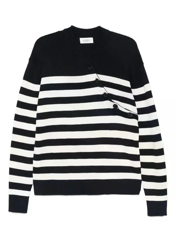 LANEUS Striped V-neck Sweater - Blue