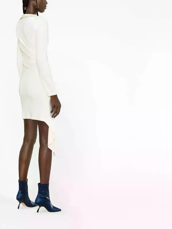 Off-White Asymmetric Ruched Minidress - Neutrals
