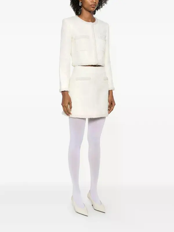 SELF-PORTRAIT Bouclé Pearl-trim Mini Skirt - Neutrals