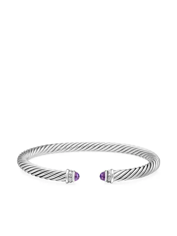 David Yurman Sterling Amethyst And Diamond Cable Bracelet