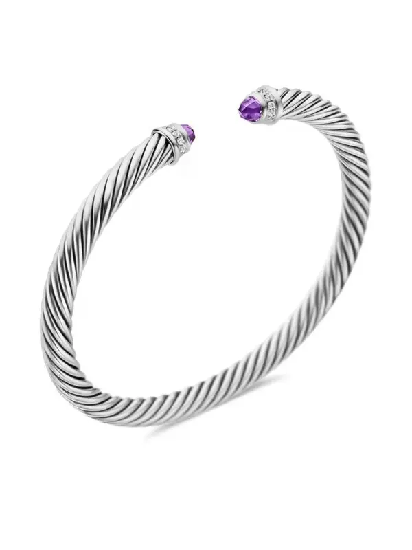 David Yurman Sterling Amethyst And Diamond Cable Bracelet