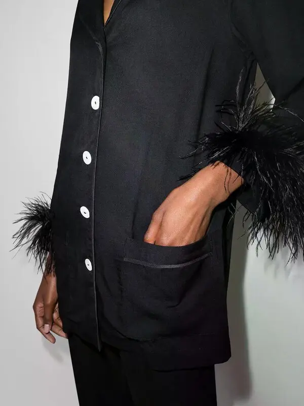 Sleeper Feather Detail Pajama Set - Black