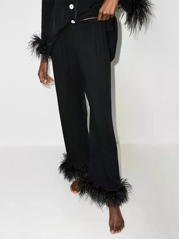 Sleeper Feather Detail Pajama Set - Black