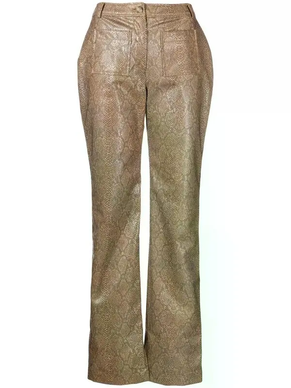 REJINA PYO Ellis Snakeskin-effect Faux-leather Trousers - Brown