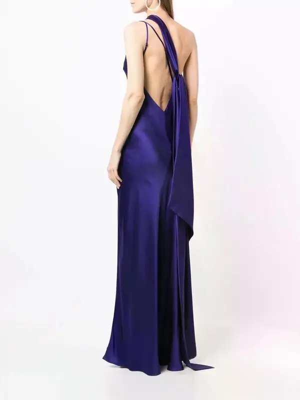Michelle Mason Side-slit One-shoulder Gown - Blue