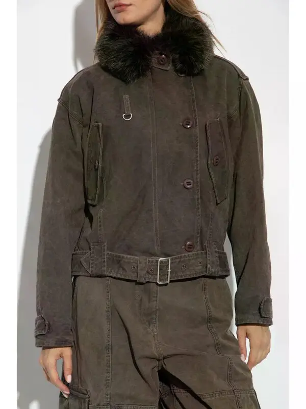 Kenzo Faux Fur Trimmed Cropped Jacket