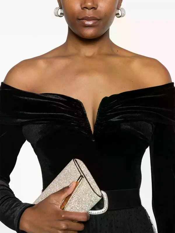 NISSA Velvet Off-shoulder Maxi Dress With Tulle Skirt