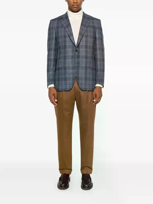 Canali Checked Single-breasted Blazer - Blue