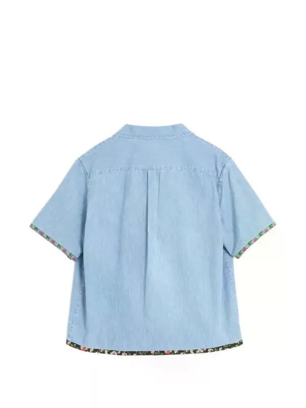 Valentino Garavani Denim Bowling Shirt With Floral Print Trim