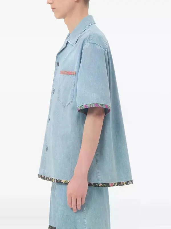 Valentino Garavani Denim Bowling Shirt With Floral Print Trim