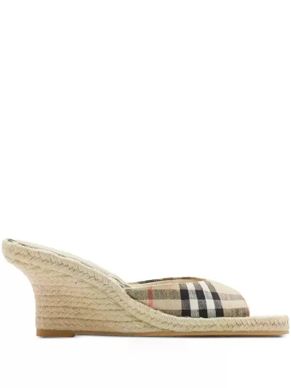 Burberry Checked Espadrille Mules - Neutrals