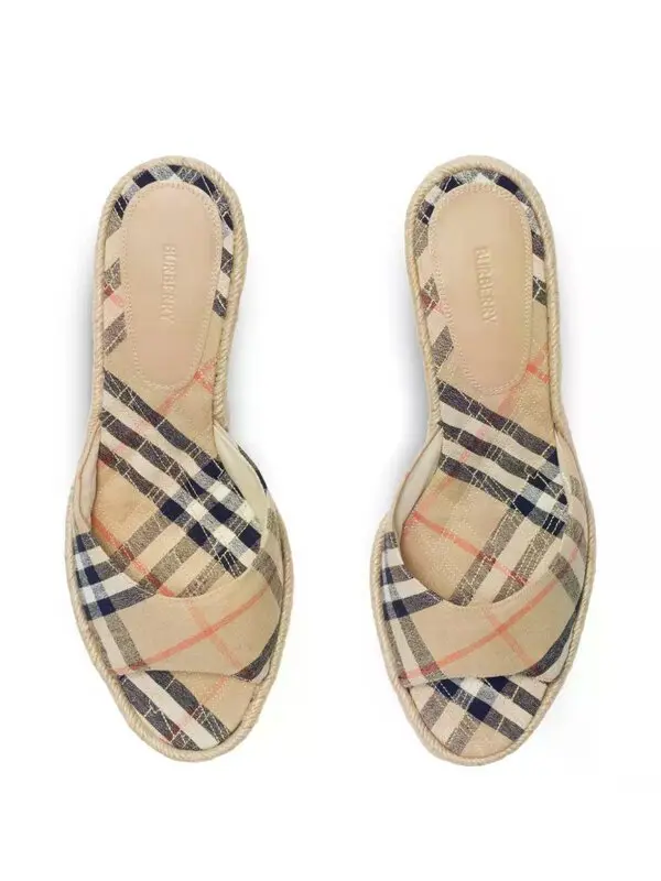 Burberry Check Espadrille Mules - Neutrals