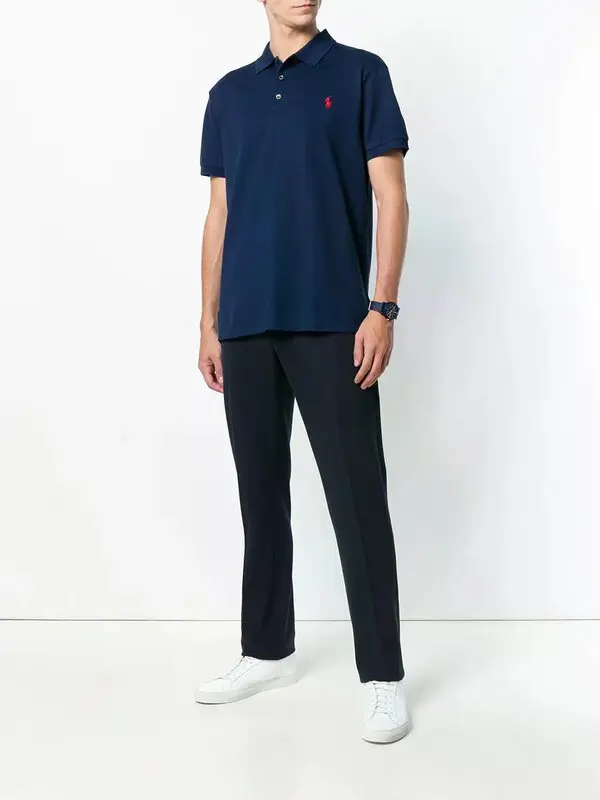 Polo Ralph Lauren Embroidered Logo Stretch Cotton Polo Shirt - Blue