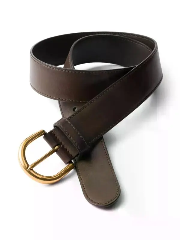 Prada Leather Belt With Engraved Logo Buckle - Brown