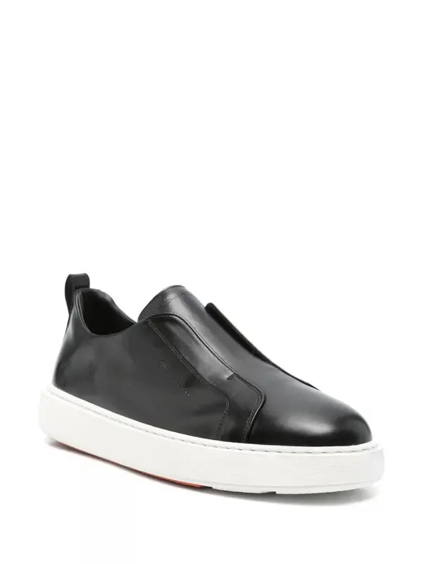 Santoni Slip-on Leather Sneakers - Black