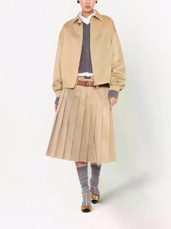 Miu Miu Oversized Cotton Blouson Jacket - Neutrals
