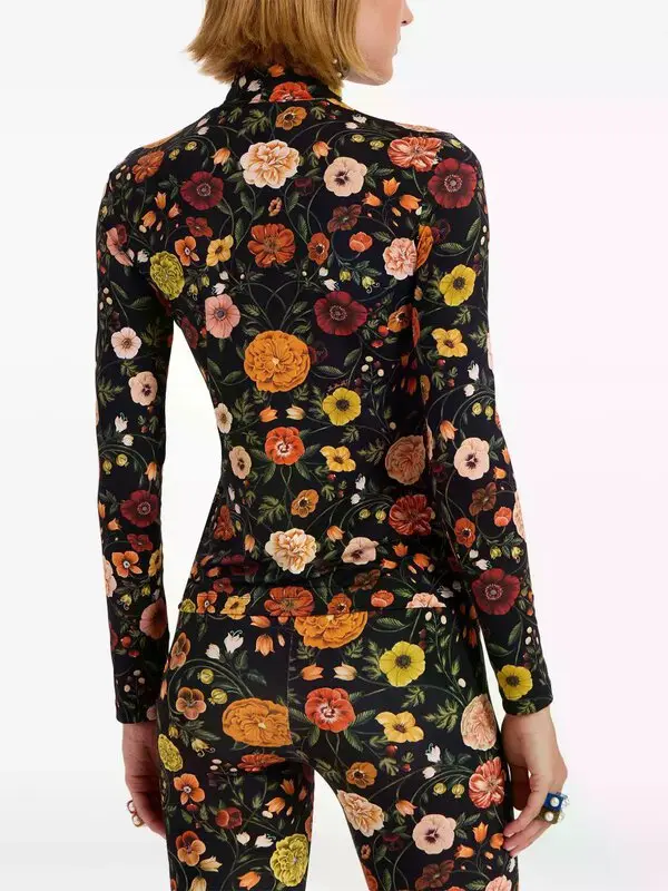 La DoubleJ High Neck Long Sleeve Floral Print Top - Black