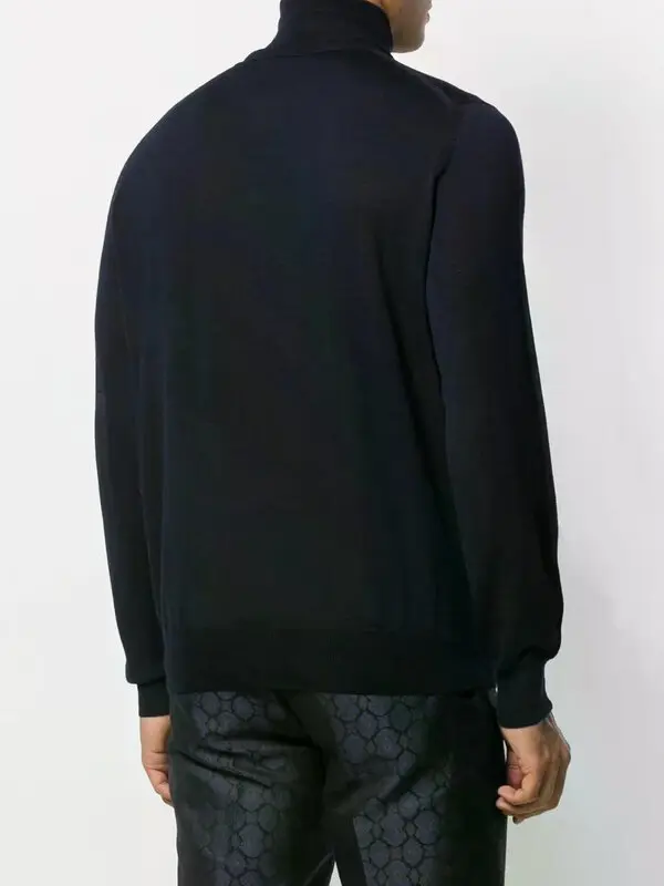 Canali Navy Wool Roll Neck Sweater - Blue