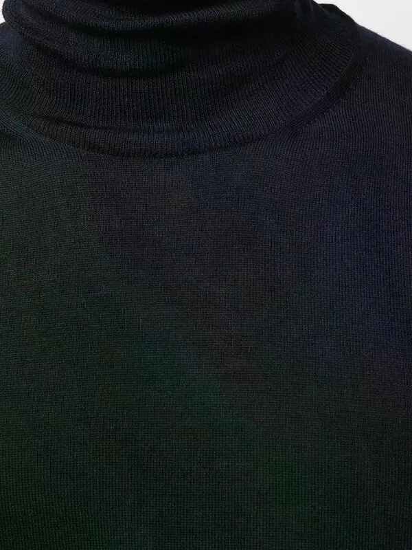 Canali Navy Wool Roll Neck Sweater - Blue