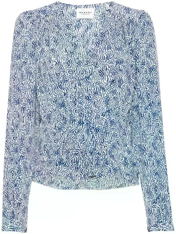 MARANT ETOILE Eddy Abstract Print Georgette Crepe Blouse