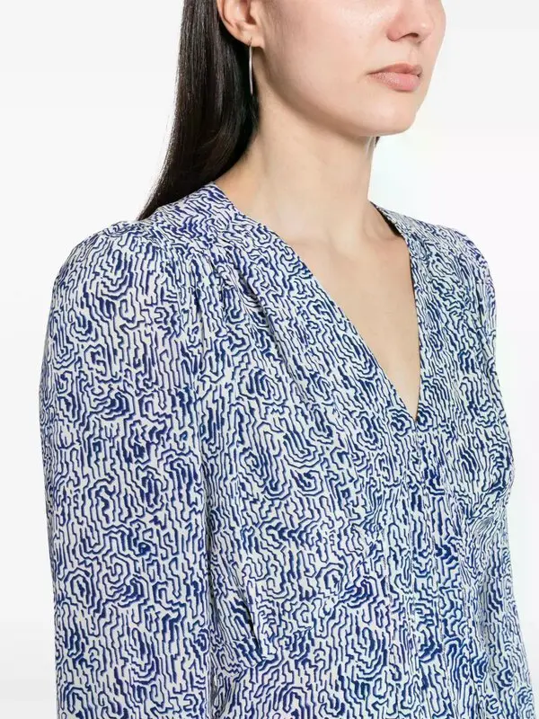 MARANT ETOILE Eddy Abstract Print Georgette Crepe Blouse