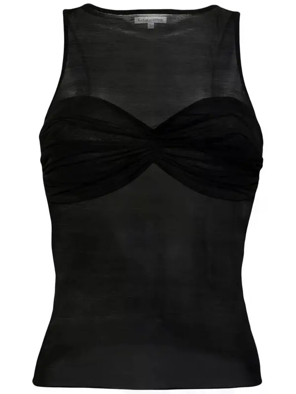 REFORMATION Sheer Knit Top - Black