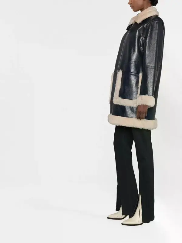 STAND STUDIO Haley Faux-leather Coat With Shearling Trim