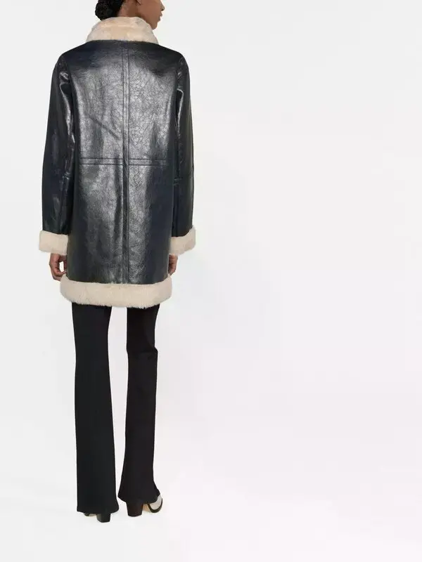 STAND STUDIO Haley Faux-leather Coat With Shearling Trim